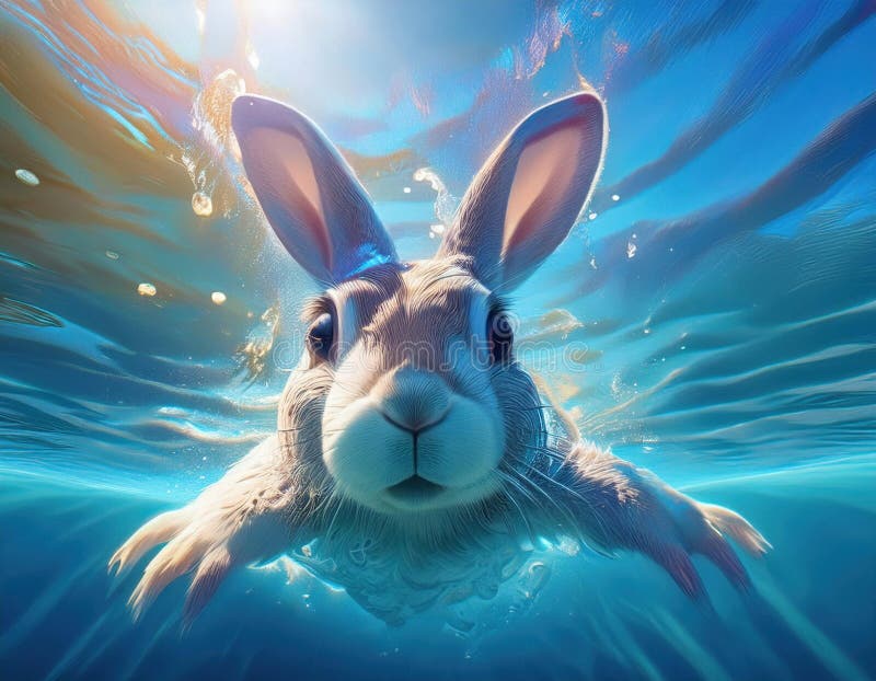 Close Up Bunny Swimming in the Water Stock Illustration - Illustration ...