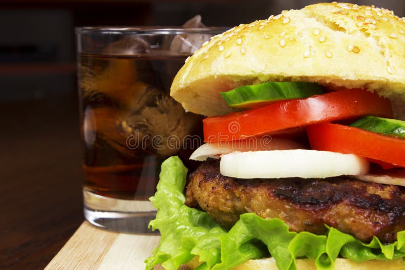 Burger with cola stock image. Image of cheese, hamburger - 48668073