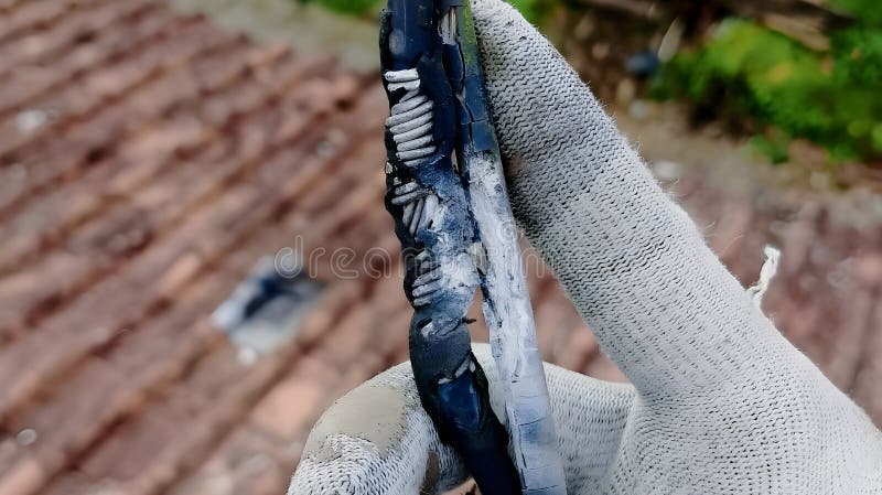 Damaged Electrical Cable with Exposed Wires Stock Photo - Image of ...