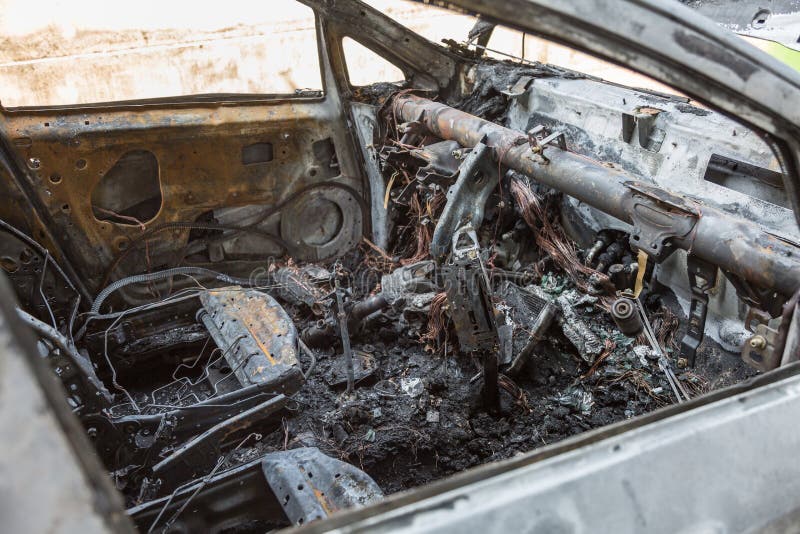 Close-up of Burned Out Car on the Street Stock Photo - Image of steel ...