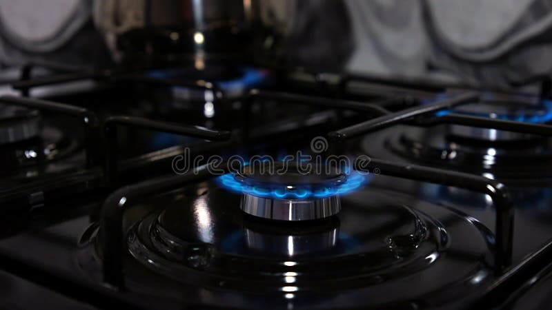 Close-up of Gas Stove Burner with Vibrant Blue Flame, Showcasing ...