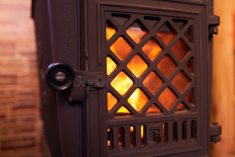 Close Up of Burning Fireplace at Home Stock Image - Image of iron ...