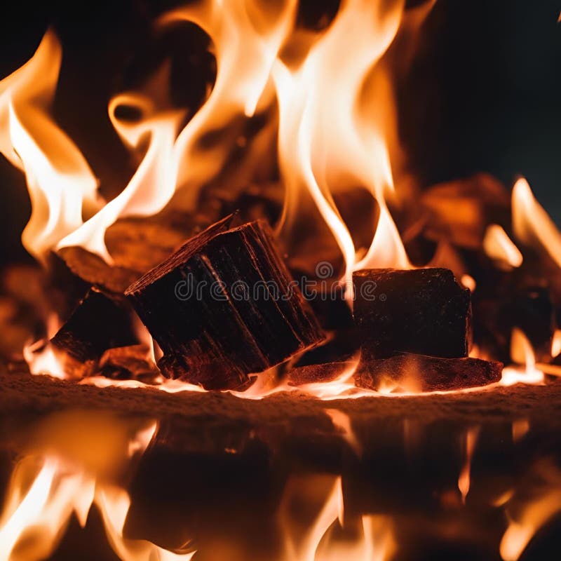 Close-up of Burning Firewood with Bright Flames. Stock Illustration ...