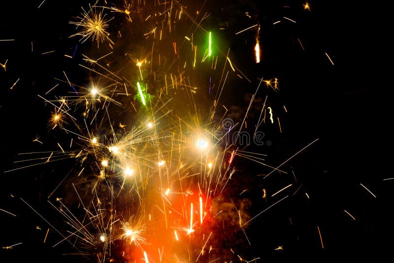 Close Up Burning Flare or Flame with Bright Sparks and Smoke on ...