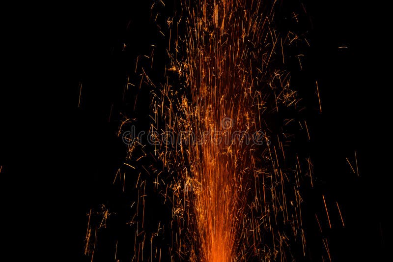 Close Up Burning Flare or Flame with Bright Sparks and Smoke on ...