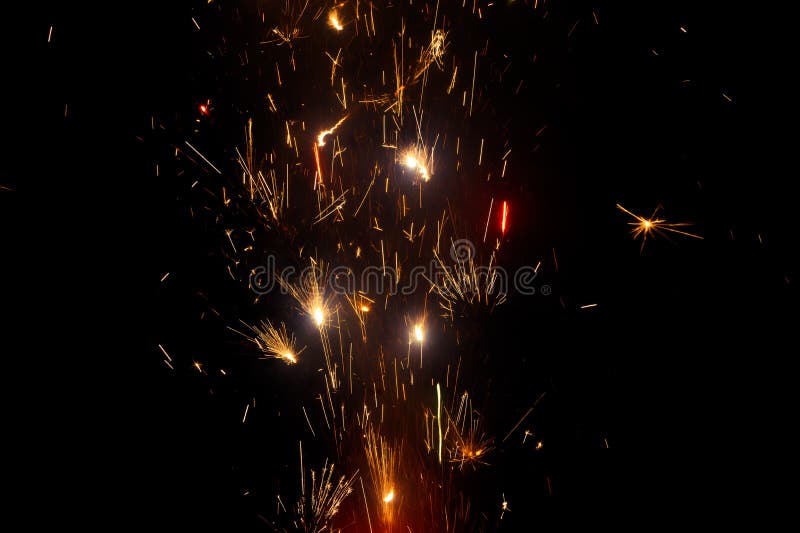 Close Up Burning Flare or Flame with Bright Sparks and Smoke on ...