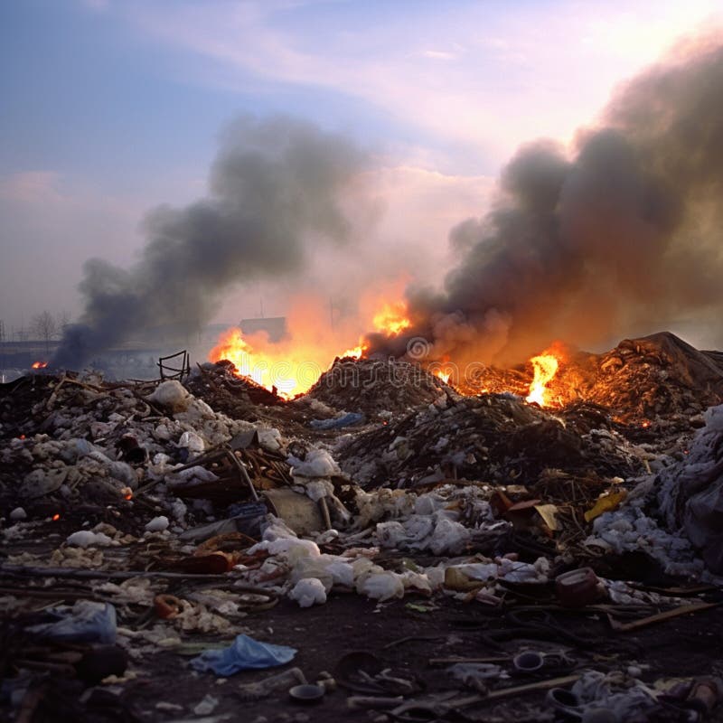 A Close-up of a Burning Garbage Dump Site Reveals the Intense Flames ...