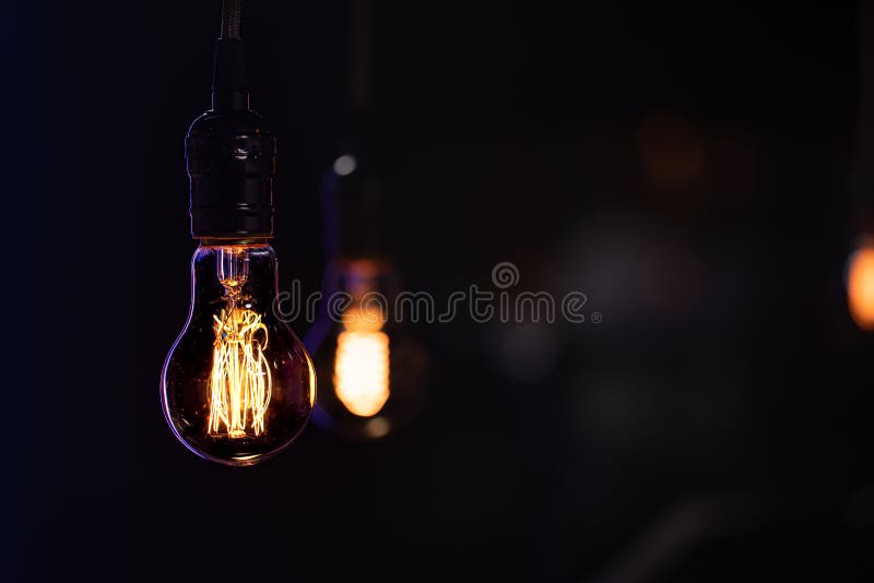 Close Up Burning Lamp in the Dark Copy Space Stock Image - Image of ...