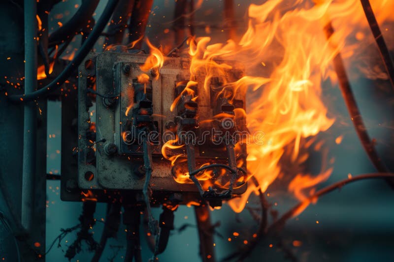 Close Up of a Burning Machine - Overloaded Switchboard and Circuit ...