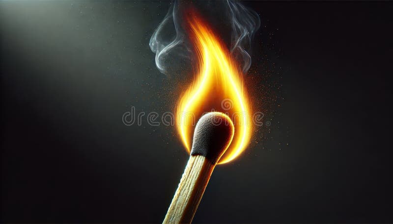 Close-up of a Burning Match Creating a Bright Flame, Emitting Smoke ...