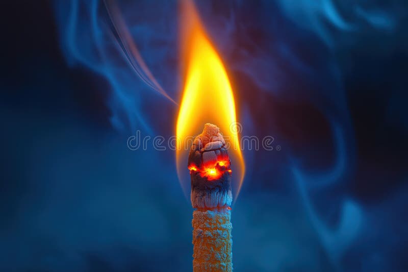 Burning Match with Smoke on Dark Blue Background Stock Illustration ...