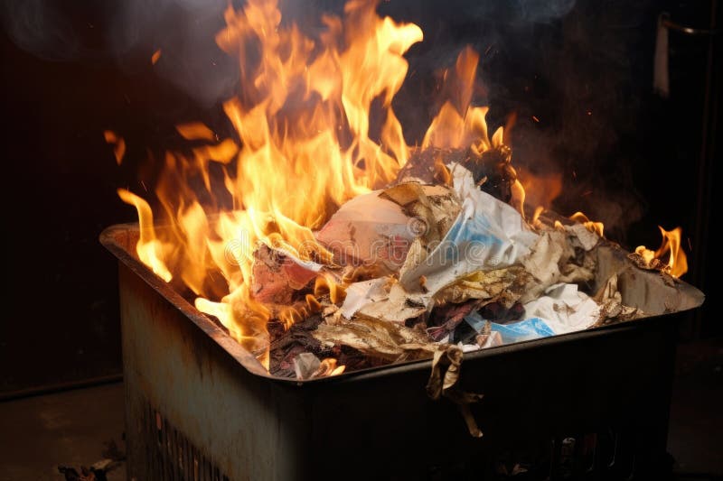 Close-up of a Burning Paper in a Metal Bin Stock Photo - Image of ...