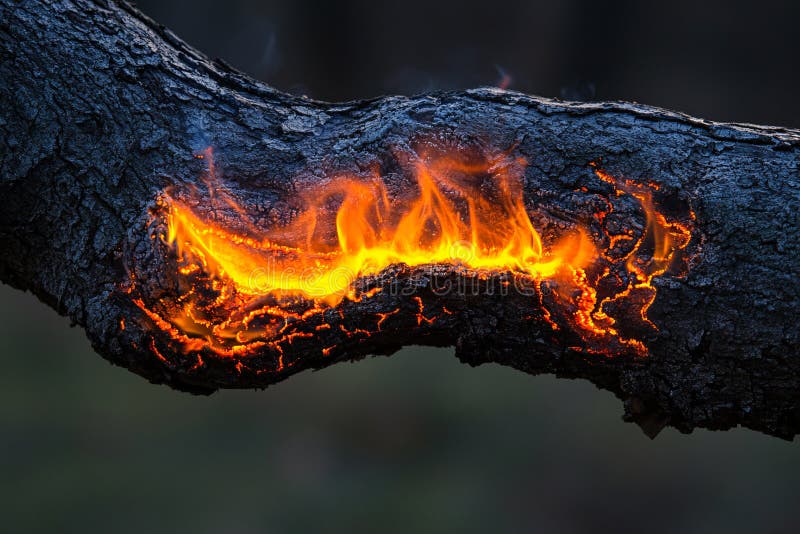 Close Up of Burning Tree Branch Stock Illustration - Illustration of ...