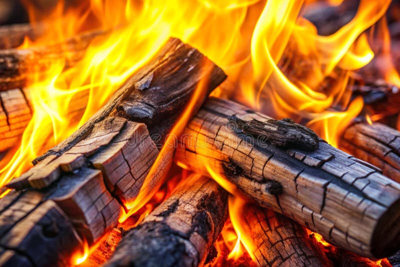 Close-up of Burning Wood in Fire Stock Illustration - Illustration of ...