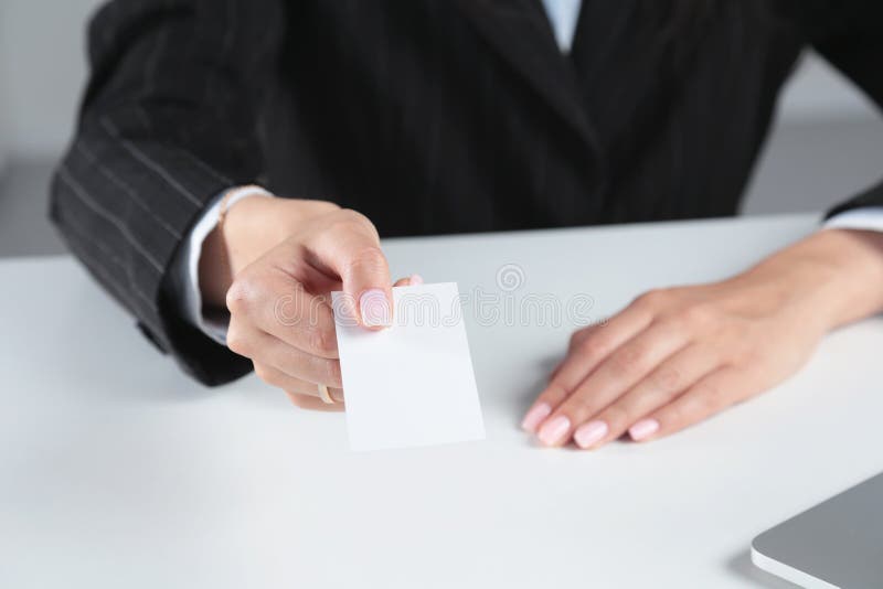 Close-up of Business Card in Women Hand Stock Image - Image of formal ...