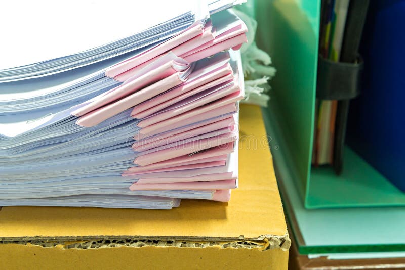 Close Up of Business Documents Stack on Desk Stock Image - Image of ...
