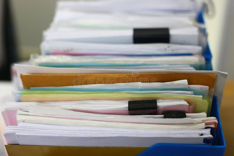 Close Up of Business Documents Stack on Desk. Stock Image - Image of ...