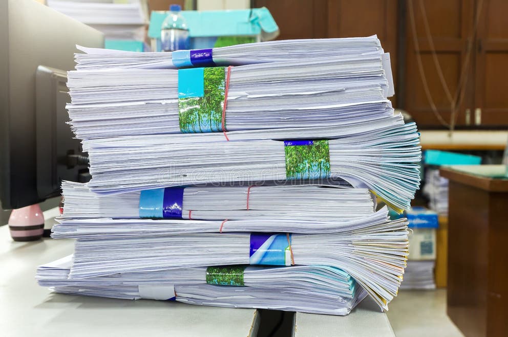 Close Up of Business Documents Stack on Desk Stock Image - Image of ...