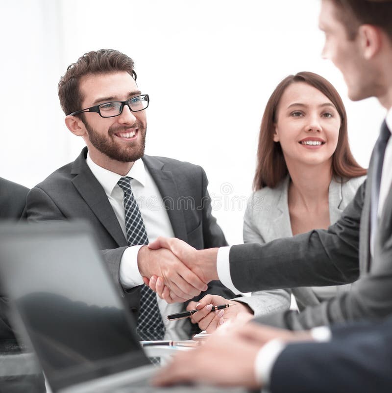 Close Up.business Handshake at the Desk Stock Image - Image of ...