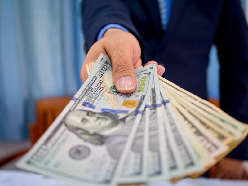 Close Up of a Business Man Hand Holding Bank Note Stock Photo - Image ...