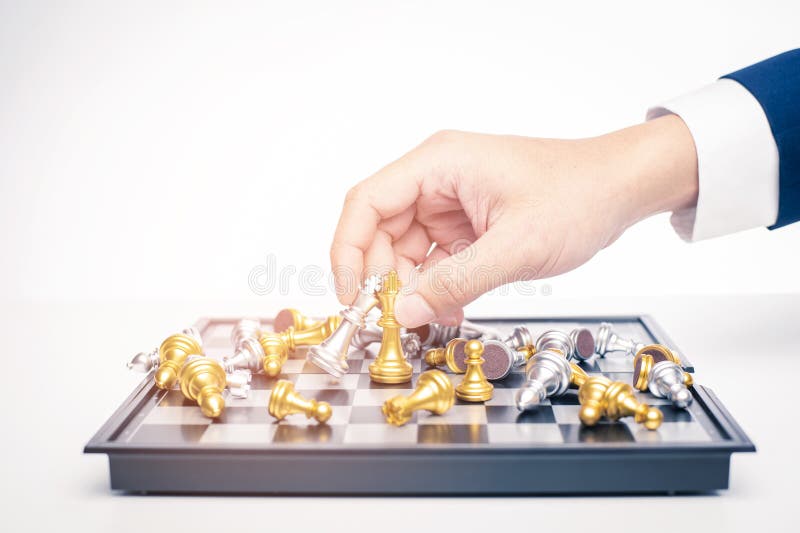 Close Up of Business Man is Playing Chess, Business Management Strategy ...