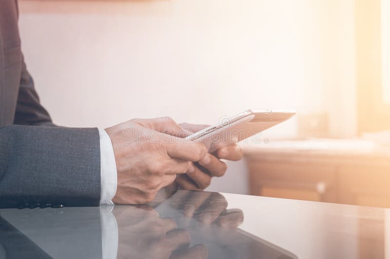 Close Up of Business Man Working on the Digital Mobile Device. Stock ...