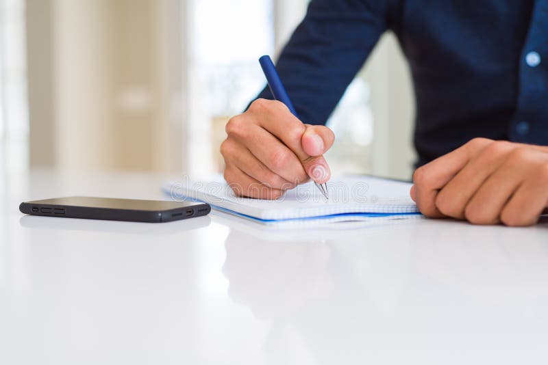 Close Up of Business Man Writing on a Paper Stock Image - Image of desk ...