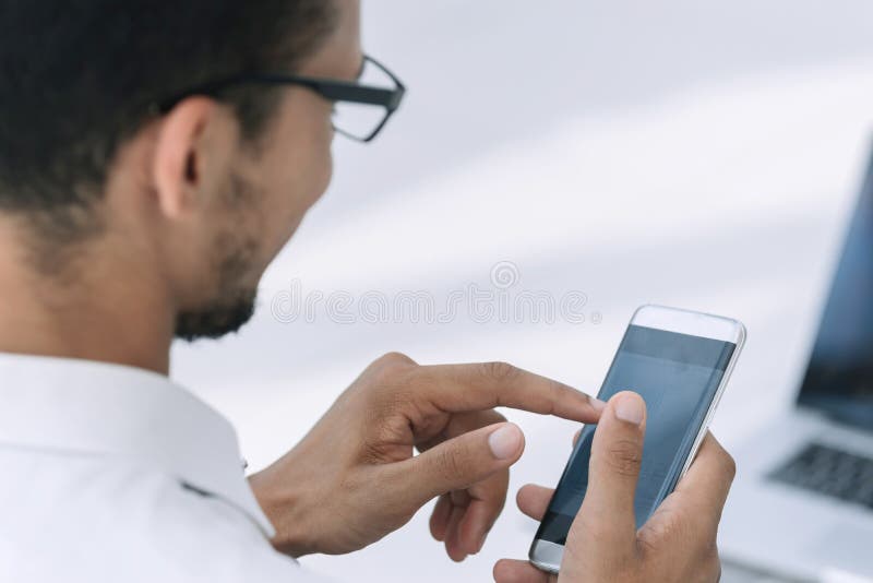 Close Up. Business Men Using a Modern Smartphone Stock Photo - Image of ...