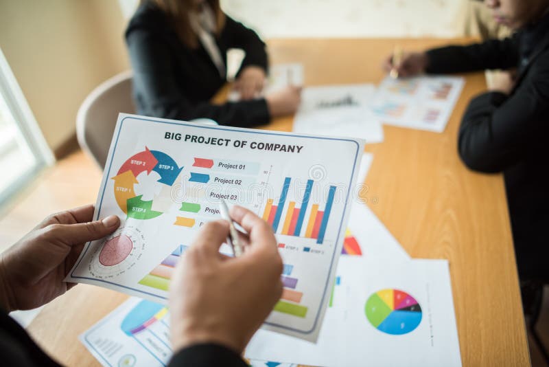 Close Up of Business People Working with Business Document during ...