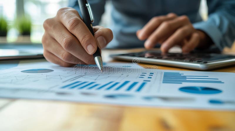 Close-up of a Business Professional Analyzing Financial Data on Paper ...