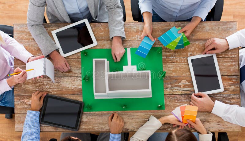 Close Up of Business Team with Project Layout Stock Image - Image of ...