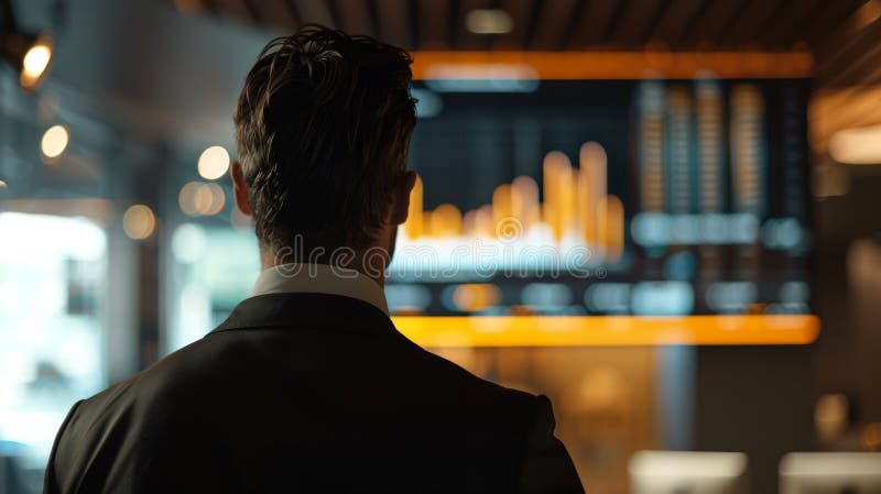 Close Up of Businessman Analyzing Financial Charts on Large Screen in ...