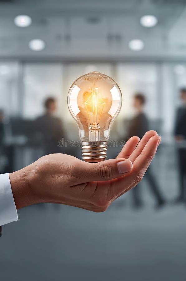 Close Up of Businessman Hand Holding Glowing Light Bulb Stock ...