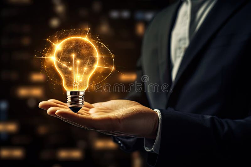 Close Up of Businessman Hand Holding Glowing Light Bulb in Palm. Idea ... Close Up of Businessman Hand Holding Glowing Light Bulb in Palm. Idea ...