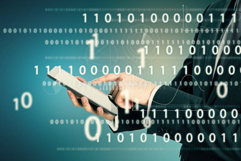 Close Up of Businessman Hand Pointing at Pad Abstract Glowing Interface ...