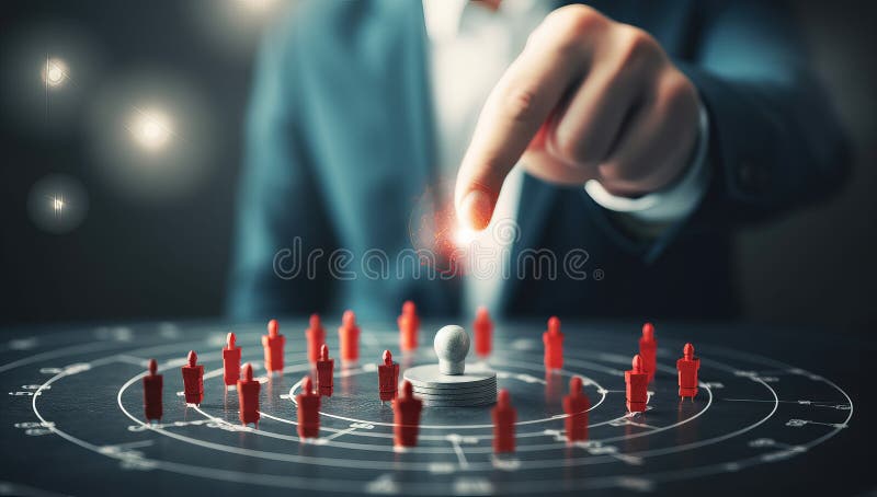 Close Up of Businessman Hand Pointing at Red Chess Figure on Target ...