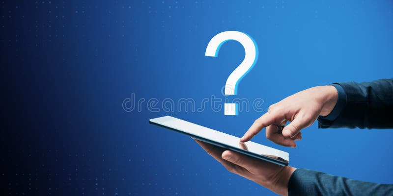 Close Up of Businessman Hand Pointing at Tablet with Abstract Digital ...