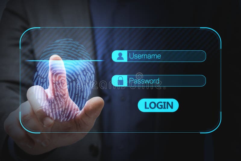 Close Up of Businessman Hand Using Glowing Abstract Fingerprint ...