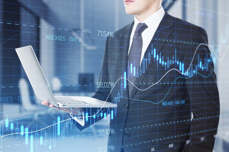 Close Up of Businessman Hand Using Laptop Computer with Glowing ...