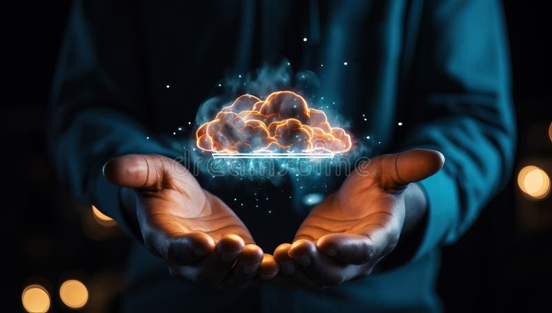 Close Up of Businessman Hands Holding Cloud Computing Concept Stock Illustration - Illustration ...