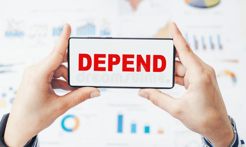 Close Up on Businessman Holding Smartphone with DEPEND Text Stock Image ...