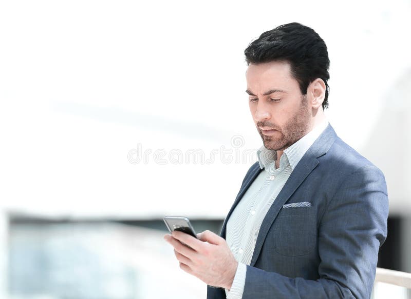 Close Up.businessman Reading Text Message on Smartphone Stock Photo ...