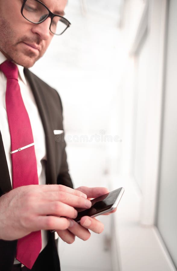 Close Up.businessman Reading Text Message on Smartphone Stock Image ...