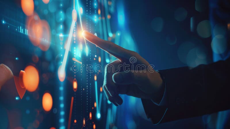 Close-up of a Businessman S Hand Interacting with a Futuristic Digital Interface with Glowing ...