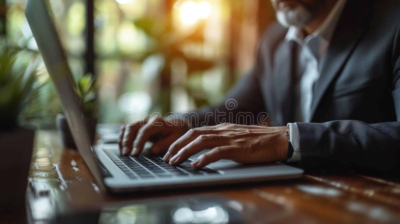 Close-up of a Businessman S Hands Typing on a Laptop Computer Working ...