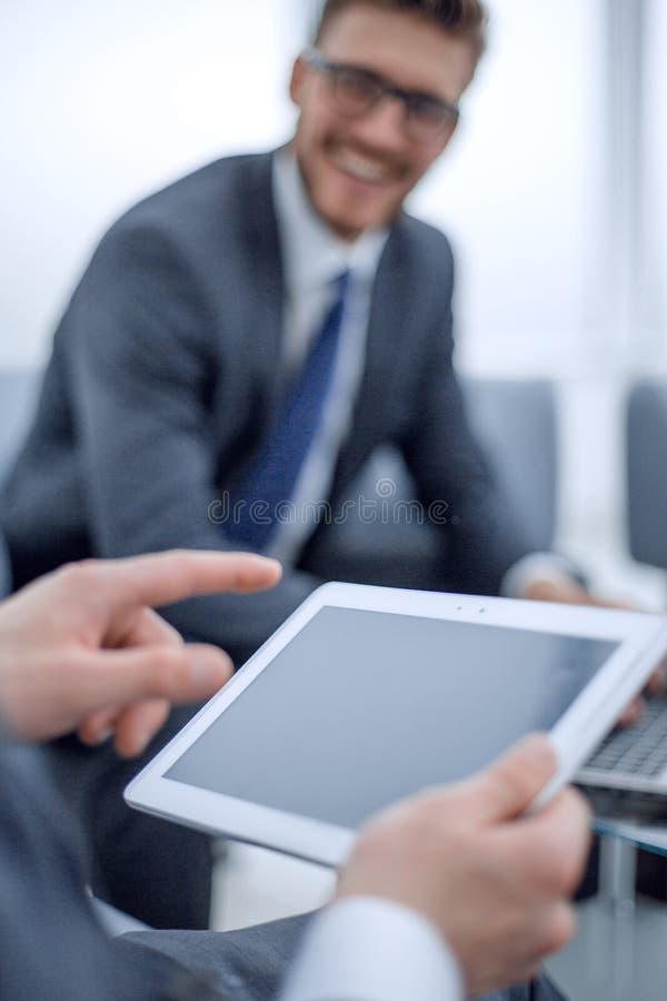 Close Up.businessman Tapping the Screen of the Digital Tablet Stock ...