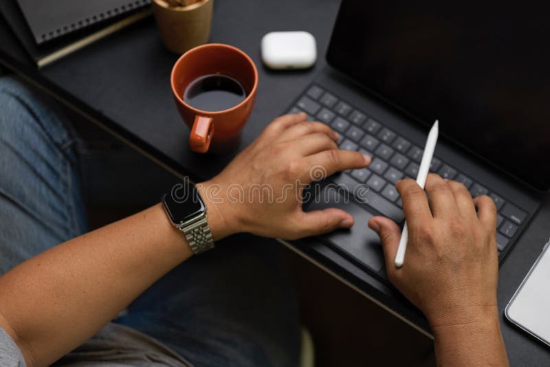 Close Up, Businessman Typing on Portable Tablet Stock Photo - Image of ...