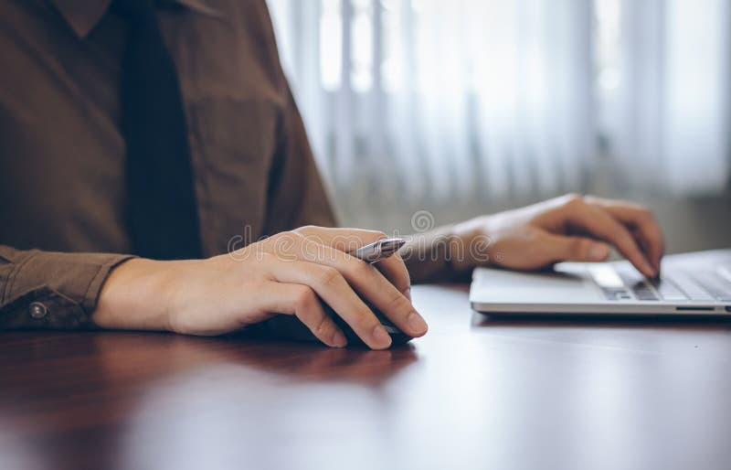 Close Up Businessman Using Laptop Working in Office. Stock Photo ...
