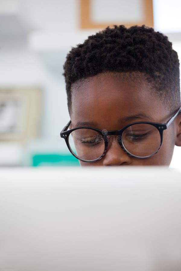 Close Up of Businessman Wearing Eyeglasses Using Computer Stock Image ...
