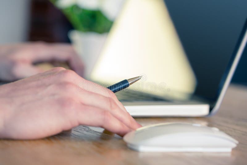 Close Up of Businessman Working at Desk Stock Image - Image of ...